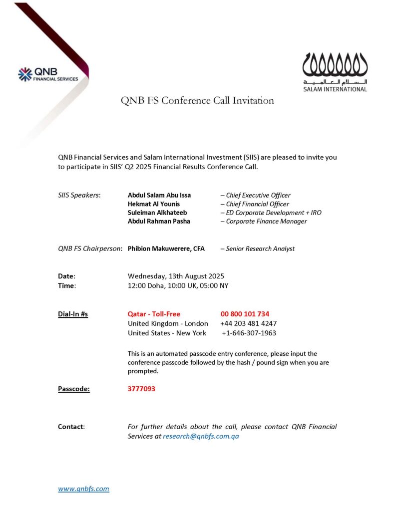 SIIS - Q2 2025 Conference Call Invitation - Aug. 13, 2025, 12pm - Salam ...